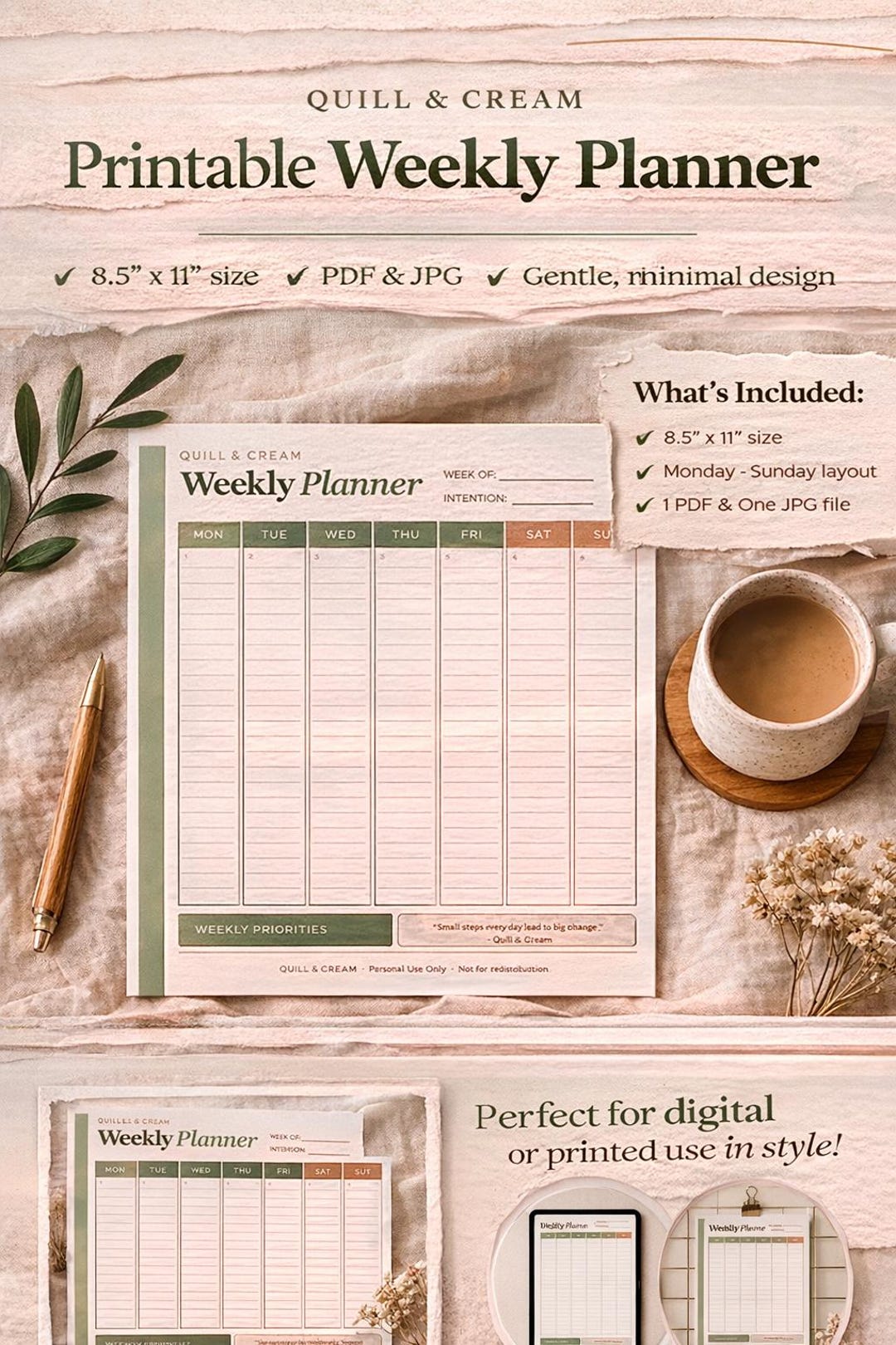 Weekly Planner Printable | Undated 7-day Organizer (digital Download ...