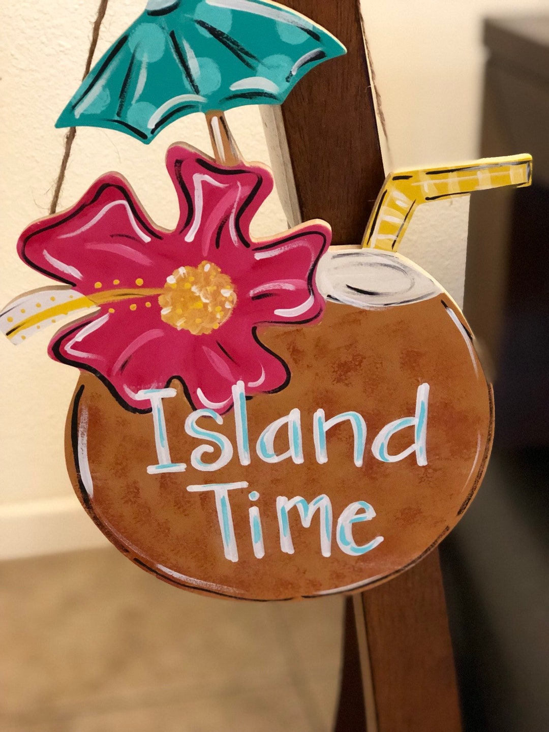 Island Time Sign Wall Decor Hanger Porch Home Door PLAQUE Pina Colada ...