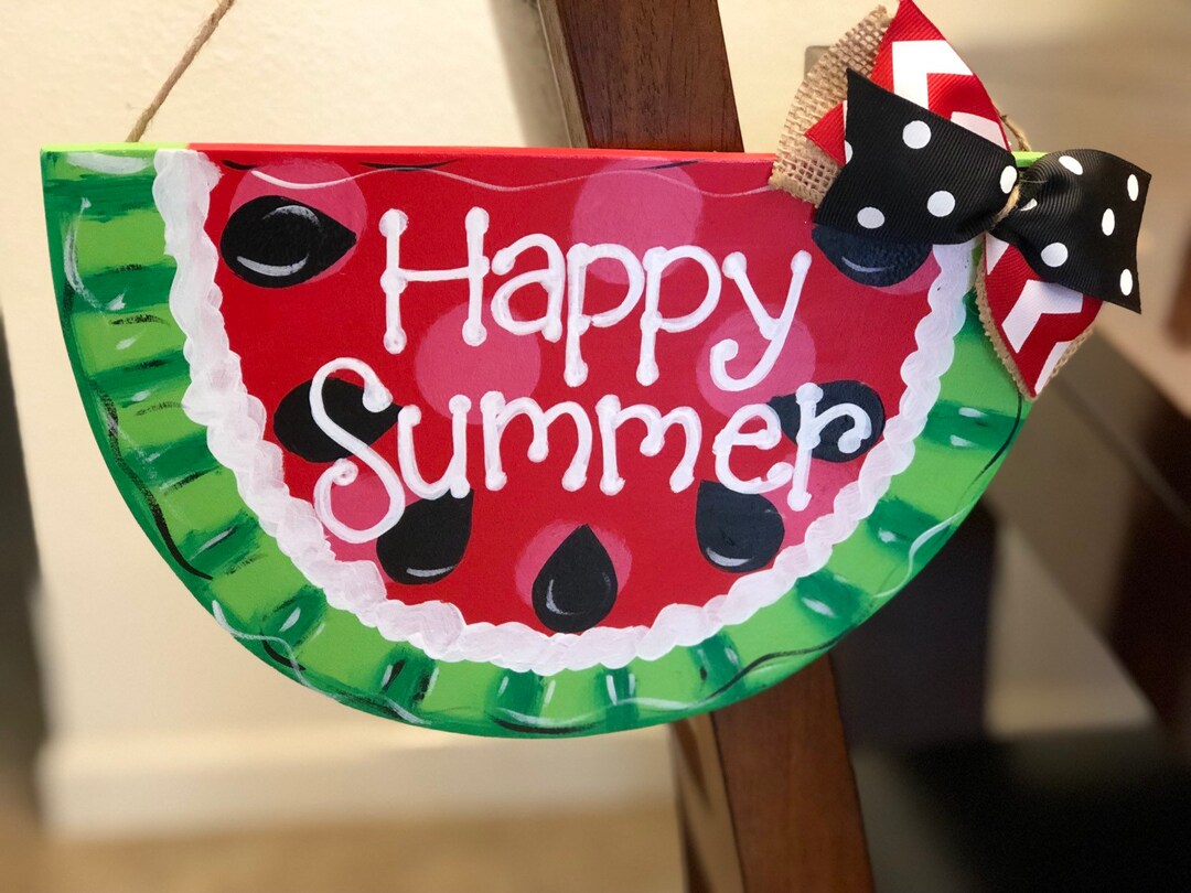 Watermelon HAPPY Summer-sign Country Wood Crafts Decoration Porch Door ...