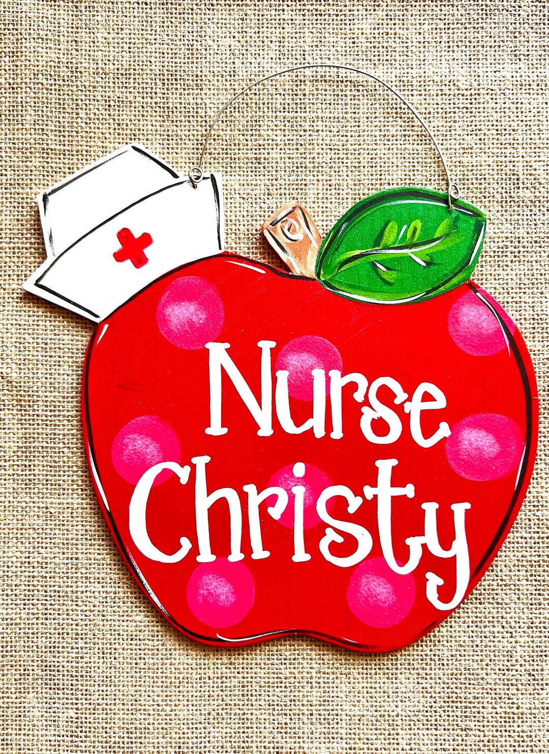 Personalized NURSE SIGN Wall Art Apple Door Hanger Plaque Wood Crafts ...