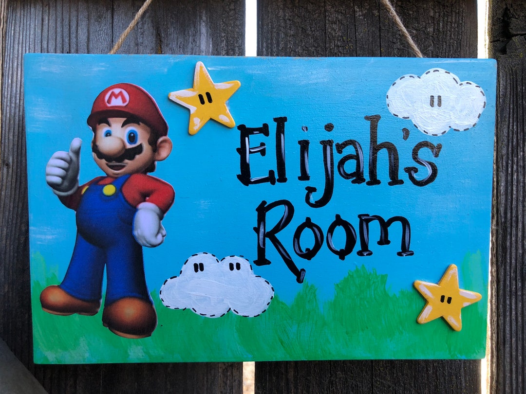 SUPER MARIO Inspired Door Sign Wall Hanger Plaque Kids Game Bedroom ...
