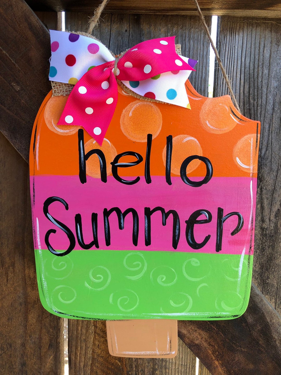 Hello SUMMER Popsicle Sign Wall Decor Hanger Porch Home Door Wreath ...