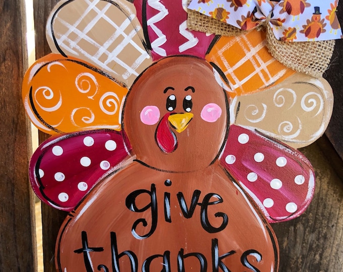 TURKEY DOOR HANGER Give Thanks Thanksgiving Day Decor Fall Wall Hanger ...