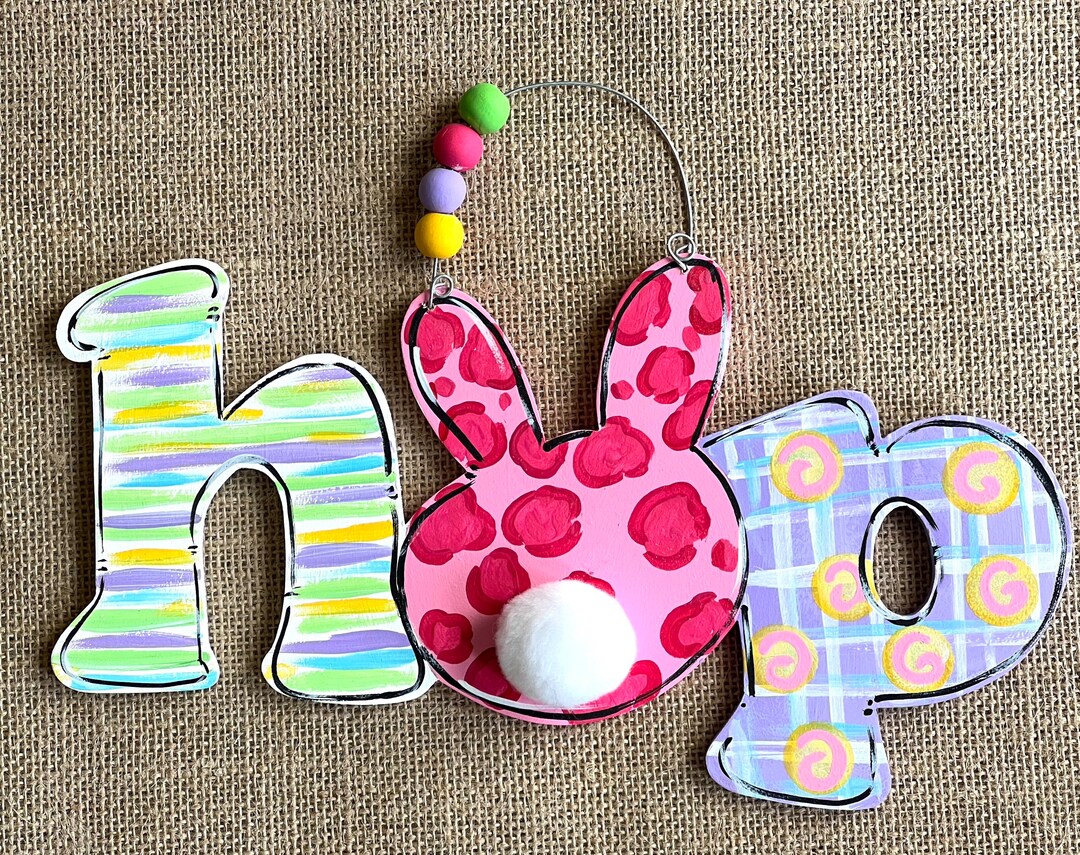 HOP DOOR HANGER Easter Spring Home Sign Door Porch Hand Painted ...