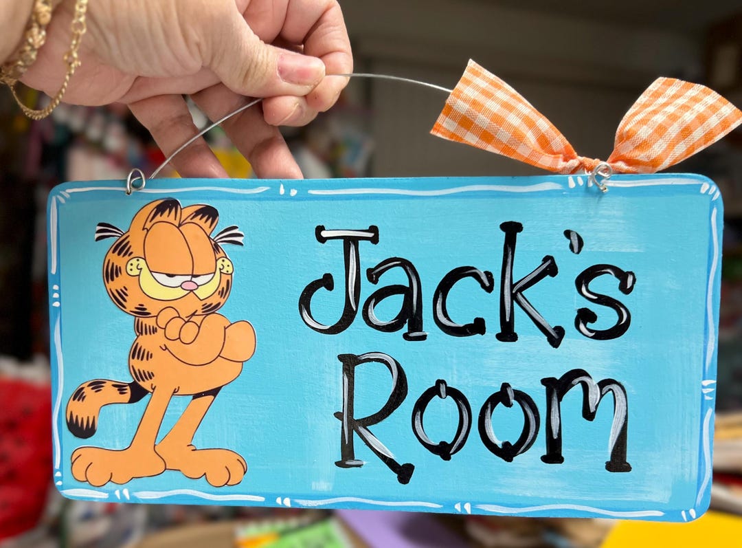 GARFIELD Inspired Personalized Door Sign Room Decor Wooden Handmade Cat ...