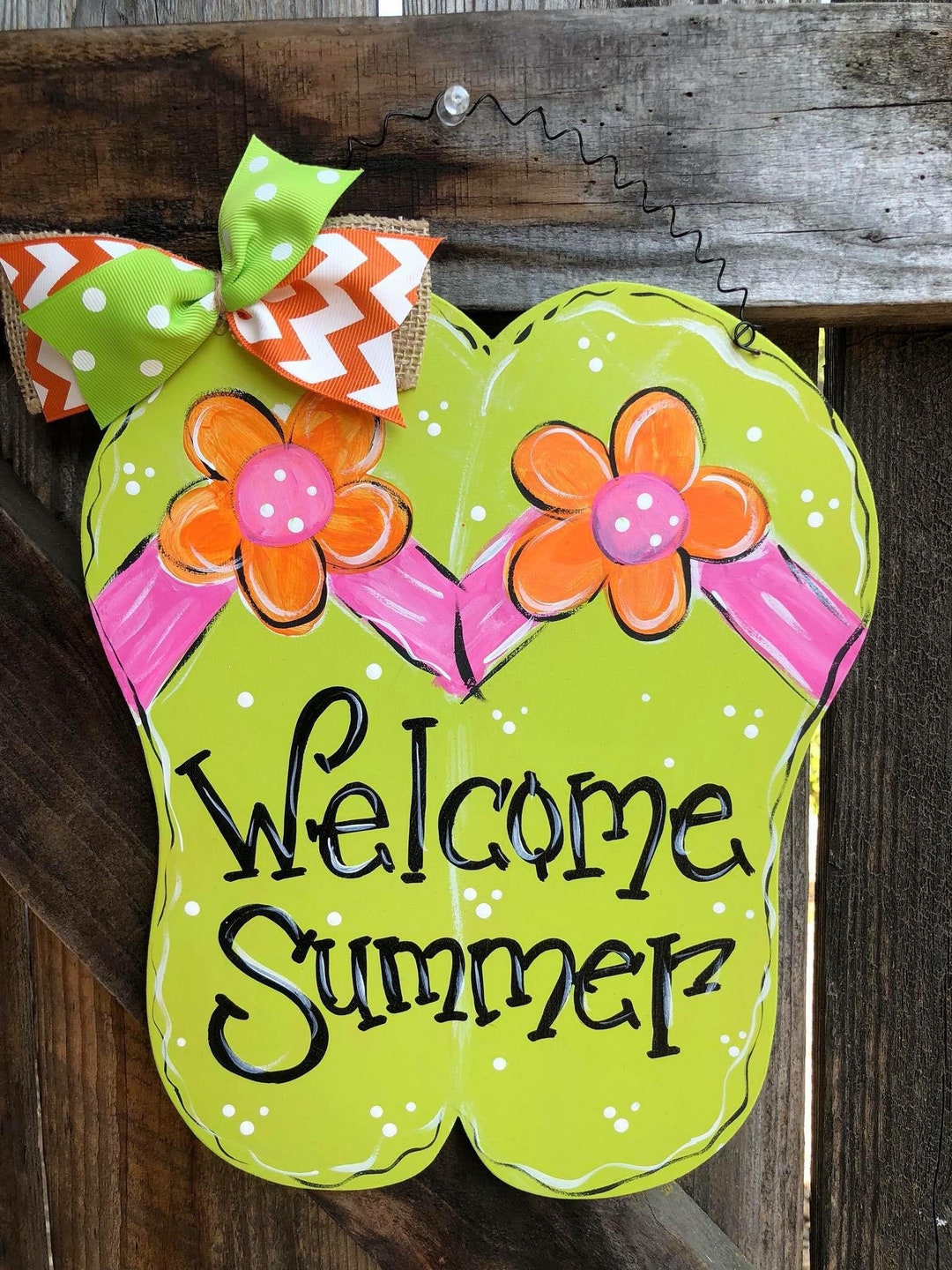 Welcome Summer FLIP FLOPS SIGN Decor Wall Hanger Plaque Beach Luau ...
