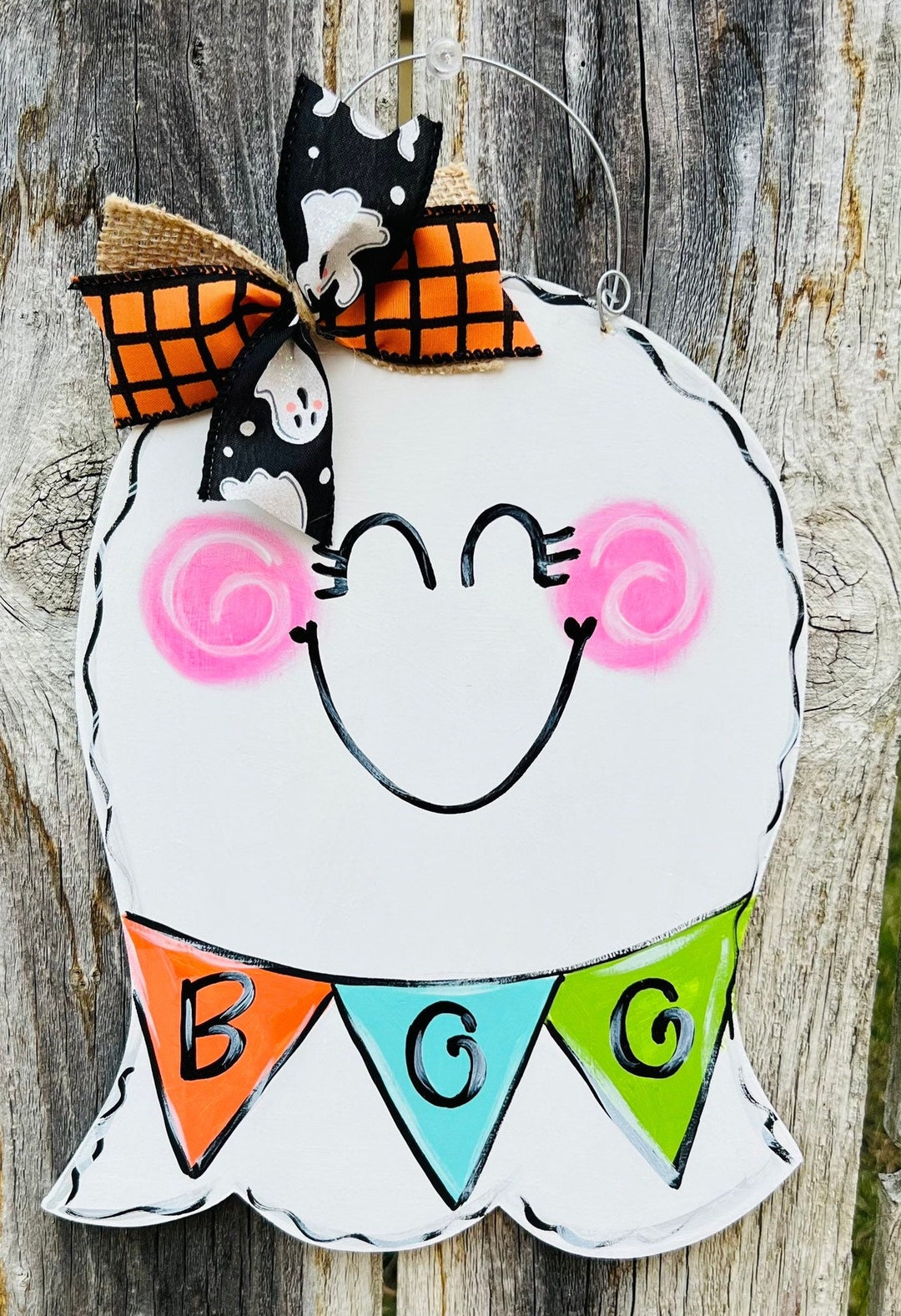 Boo Ghost Door Hanger Happy Sign Halloween Wreath Attachment Cute Wall ...