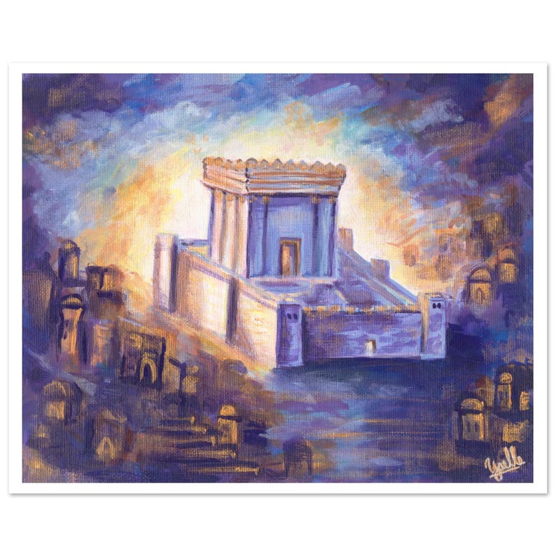 Ethereal Beit Hamikdash Print | Purple Gold Jerusalem Painting | Jewish ...
