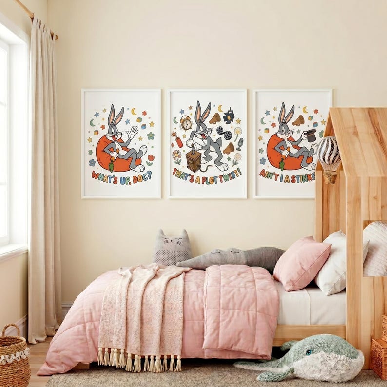 Retro Cartoon Rabbit Wall Art Bundle | Funny Catchphrase Prints ...