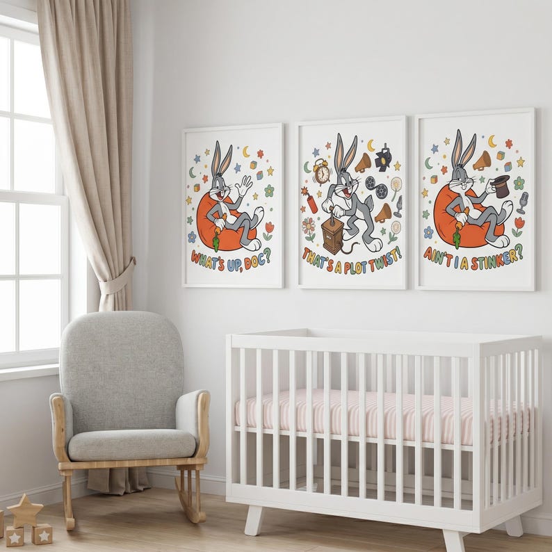 Retro Cartoon Rabbit Wall Art Bundle | Funny Catchphrase Prints ...