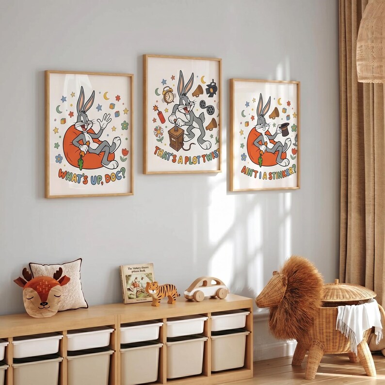 Retro Cartoon Rabbit Wall Art Bundle | Funny Catchphrase Prints ...