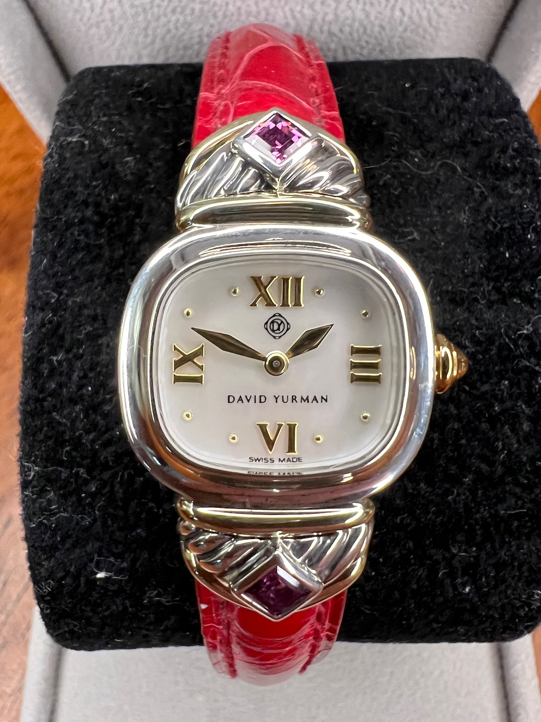 Sterling Silver David Yurman Watch With Square-cut Gem Stones & Red ...