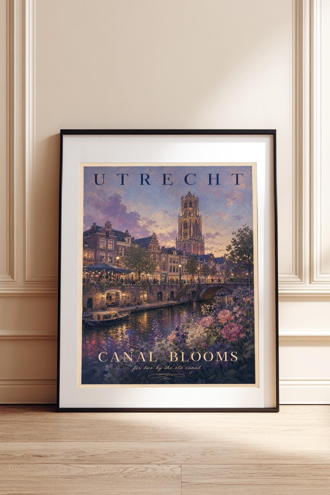 Utrecht Canal Blooms Poster, Netherlands City Travel Print, Vintage ...