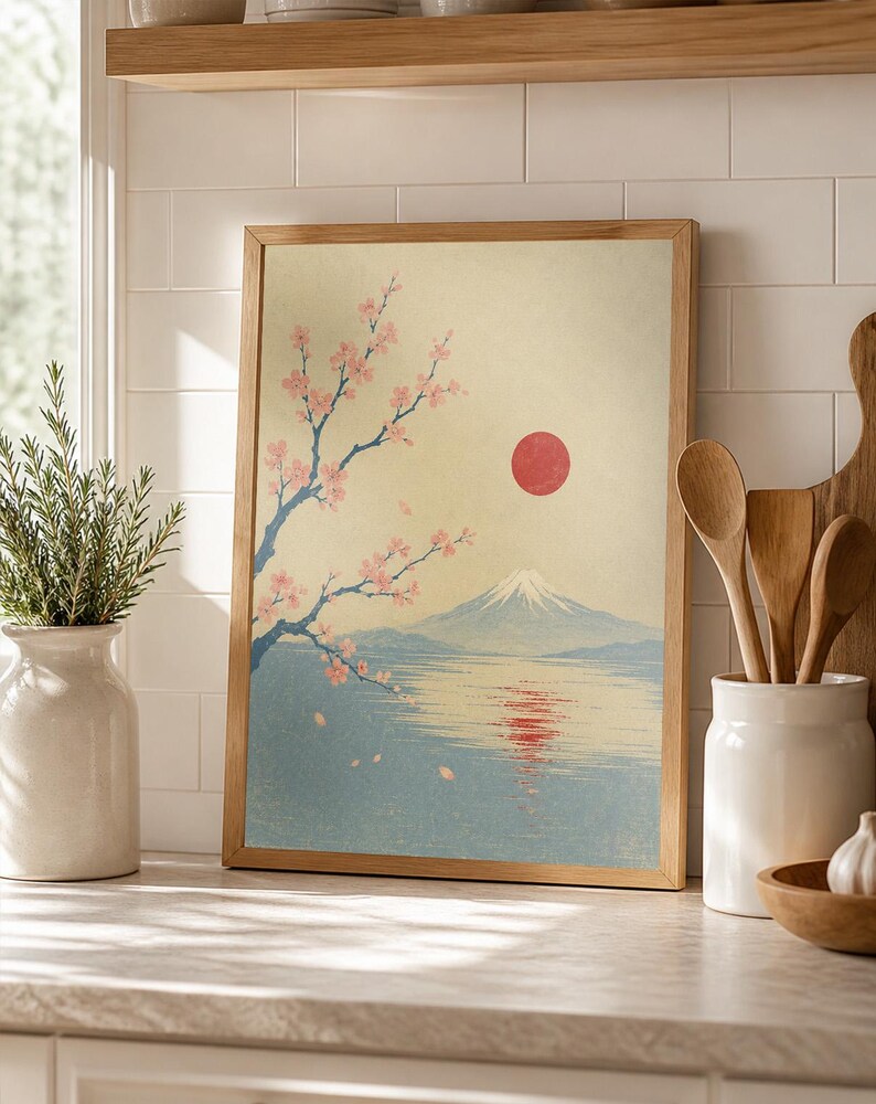 Mount Fuji Sakura Lake Print, Japanese Zen Wall Art, Zen Poster ...