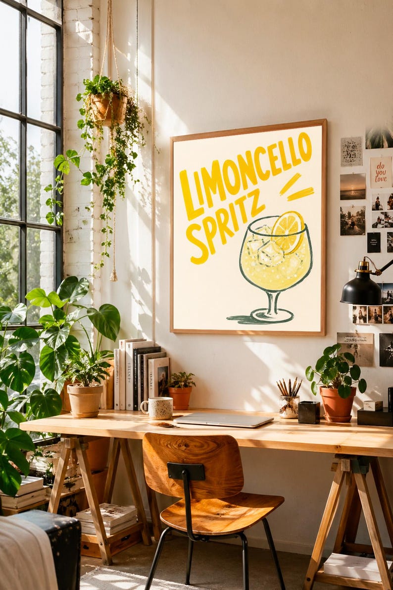 Limoncello Spritz Poster, Italian Lemon Cocktail Print, Yellow Bar Wall ...