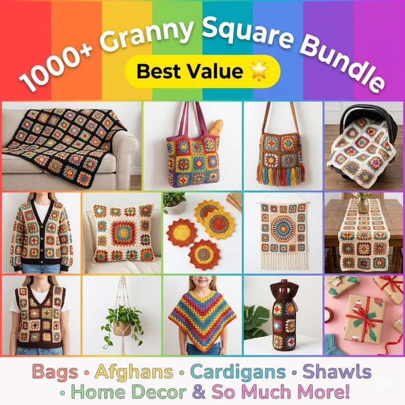 1000+ Granny Square Crochet Patterns Bundle PDF | Crochet Motif Pattern ...