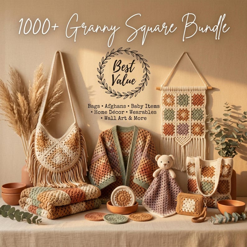 1000+ Granny Square Crochet Patterns Bundle PDF | Crochet Motif Pattern ...