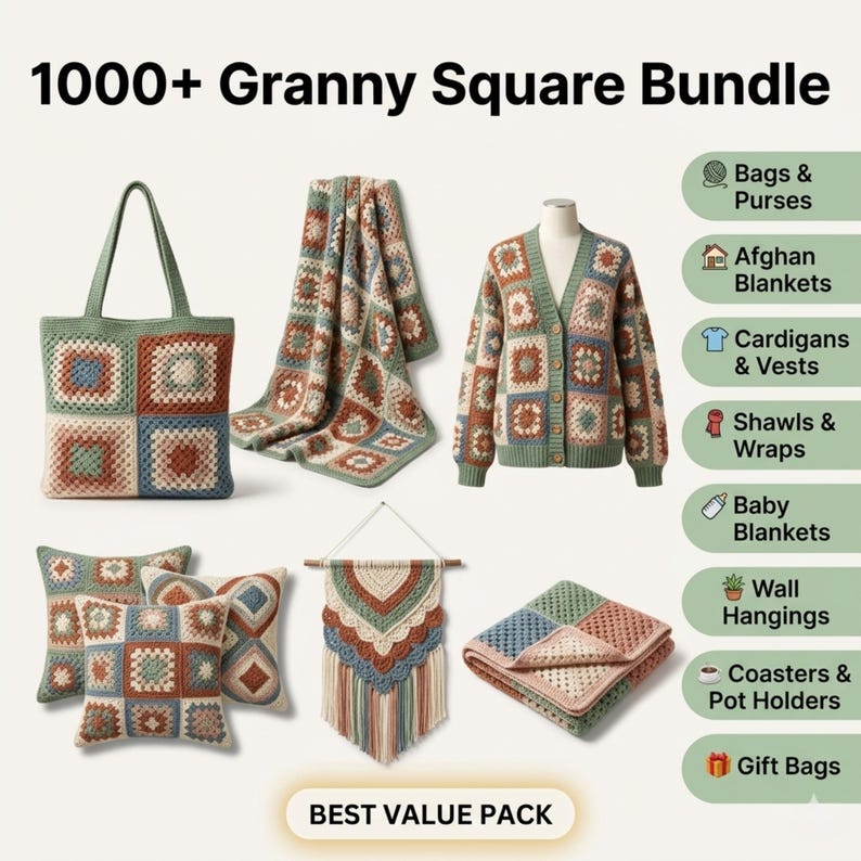 1000+ Granny Square Crochet Patterns Bundle PDF | Crochet Motif Pattern ...