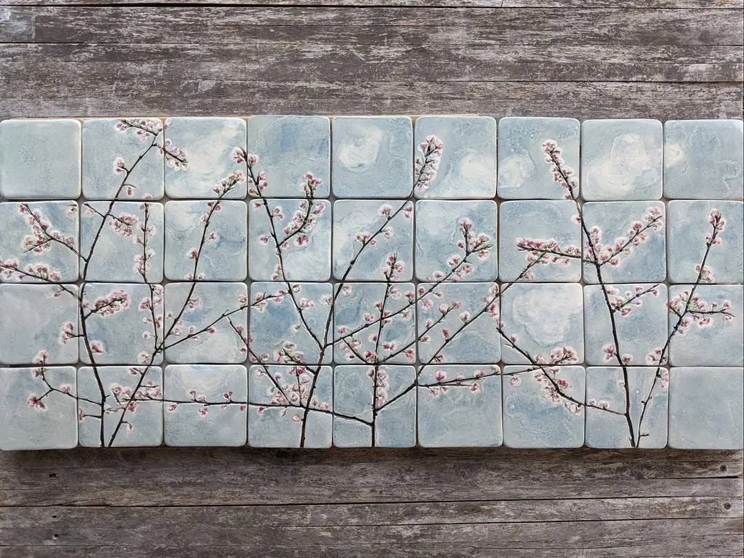 Cherry Blossom Tiles Handmade Ceramic by Damsontreepottery - Etsy