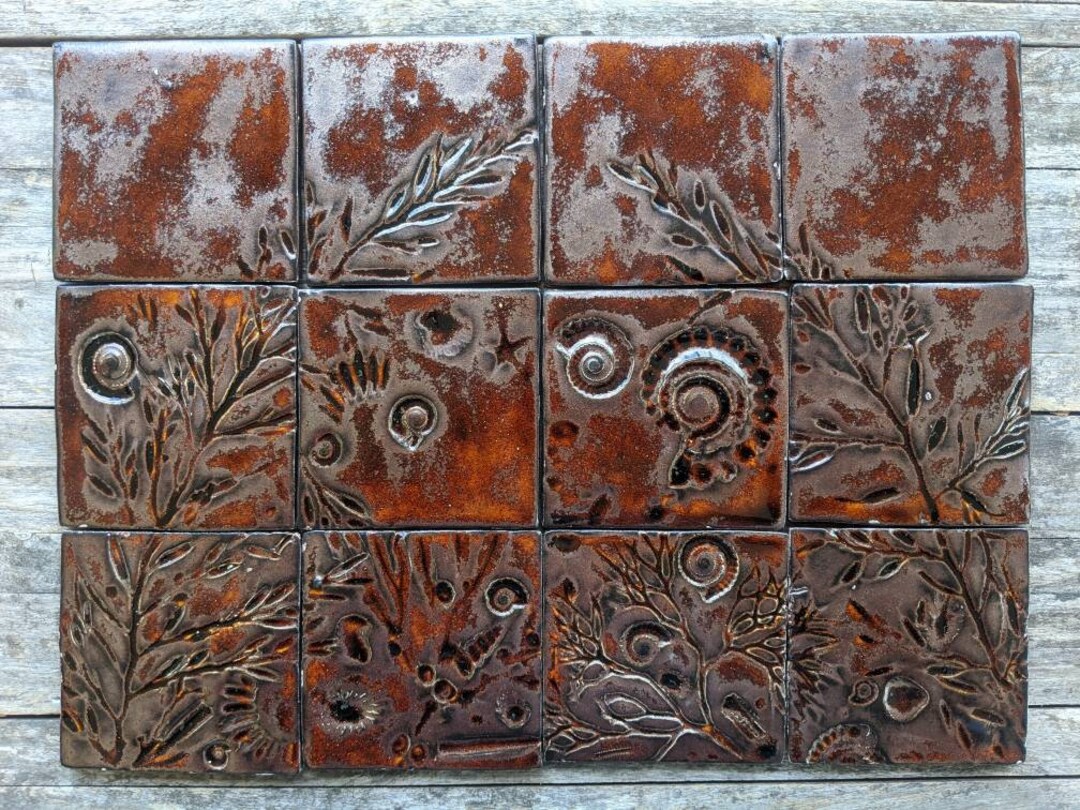 Fossil Tile Panel 12 Rust Coloured Tiles - Etsy