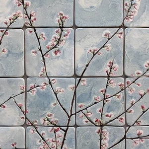 Cherry Blossom Tiles Handmade Ceramic by Damsontreepottery - Etsy