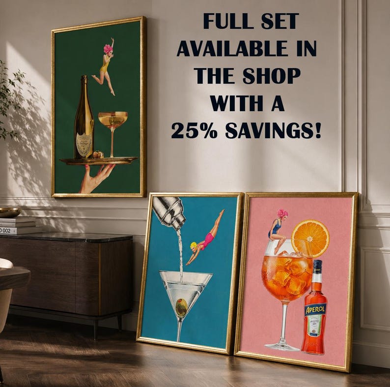 Aperol Spritz Poster, Retro Cocktail Art, Mid-century Bather, Bar Cart ...