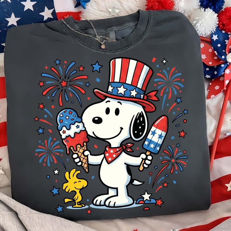 Snoopy Inspired Dog PNG, Patriotic Puppy Ice Cream Design, USA 4th of ...