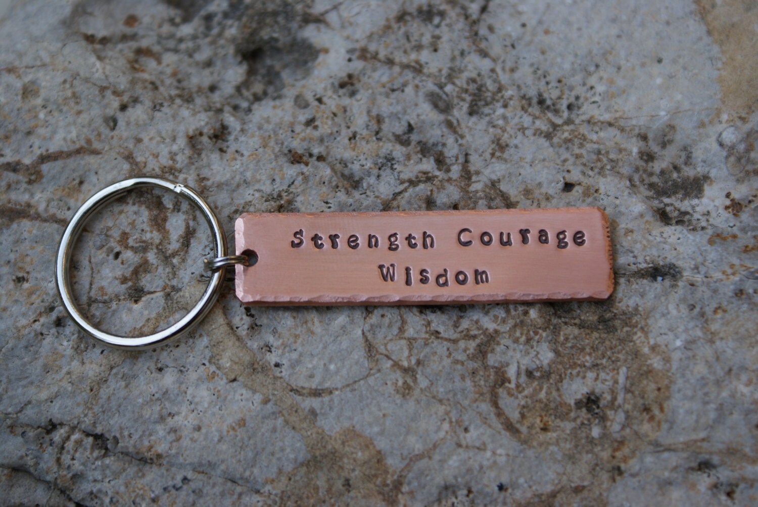 Strength Courage Wisdom Handstamped Copper Keychain - Etsy