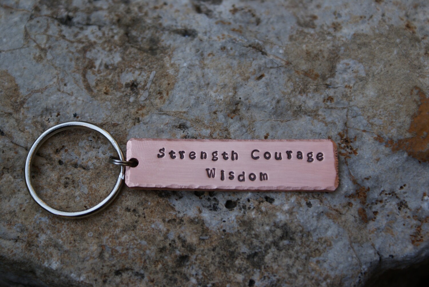 Strength Courage Wisdom Handstamped Copper Keychain - Etsy