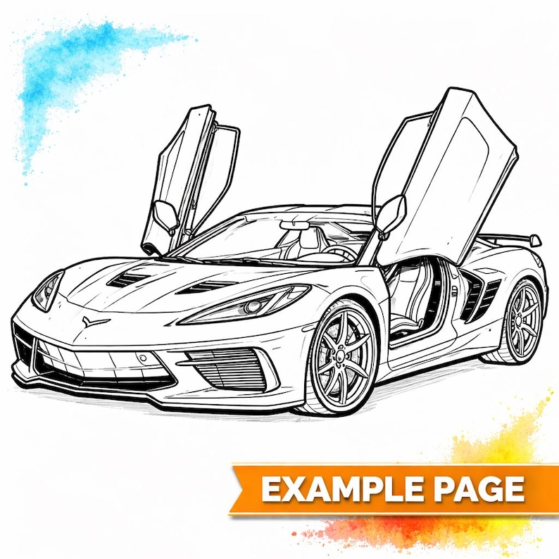 Car Coloring Book | Supercars & Sports Cars, Printable JPG (digital ...