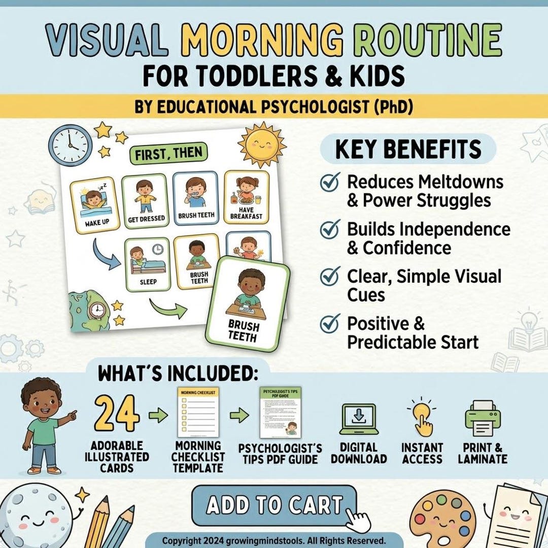 Visual Morning Routine Cards for Kids, Toddler Daily Schedule, ADHD ...