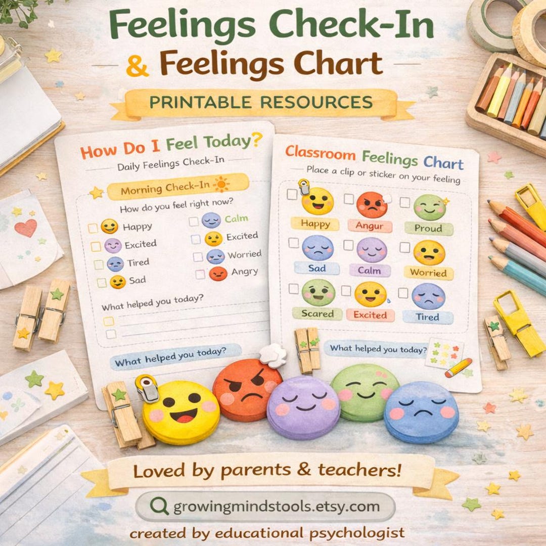 Kids Feelings Check-in Chart | Daily Emotions Tracker Printable, SEL ...