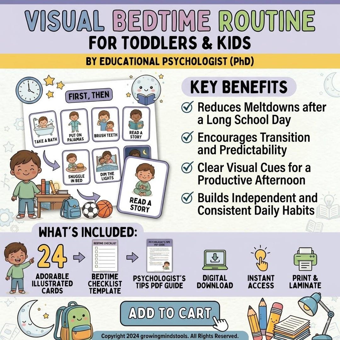 Kids Bedtime Routine Cards, Visual Sleep Schedule, Toddler Night Chart ...