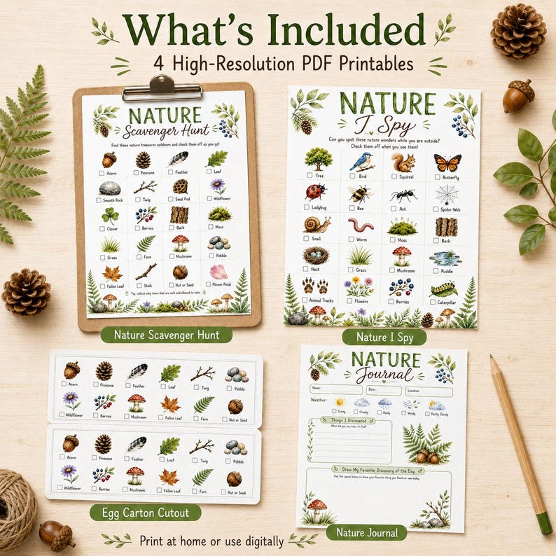 Nature Scavenger Hunt Printable | Kids Outdoor Activity Bundle | I Spy ...