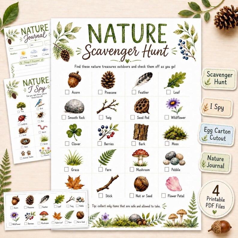 Nature Scavenger Hunt Printable | Kids Outdoor Activity Bundle | I Spy ...