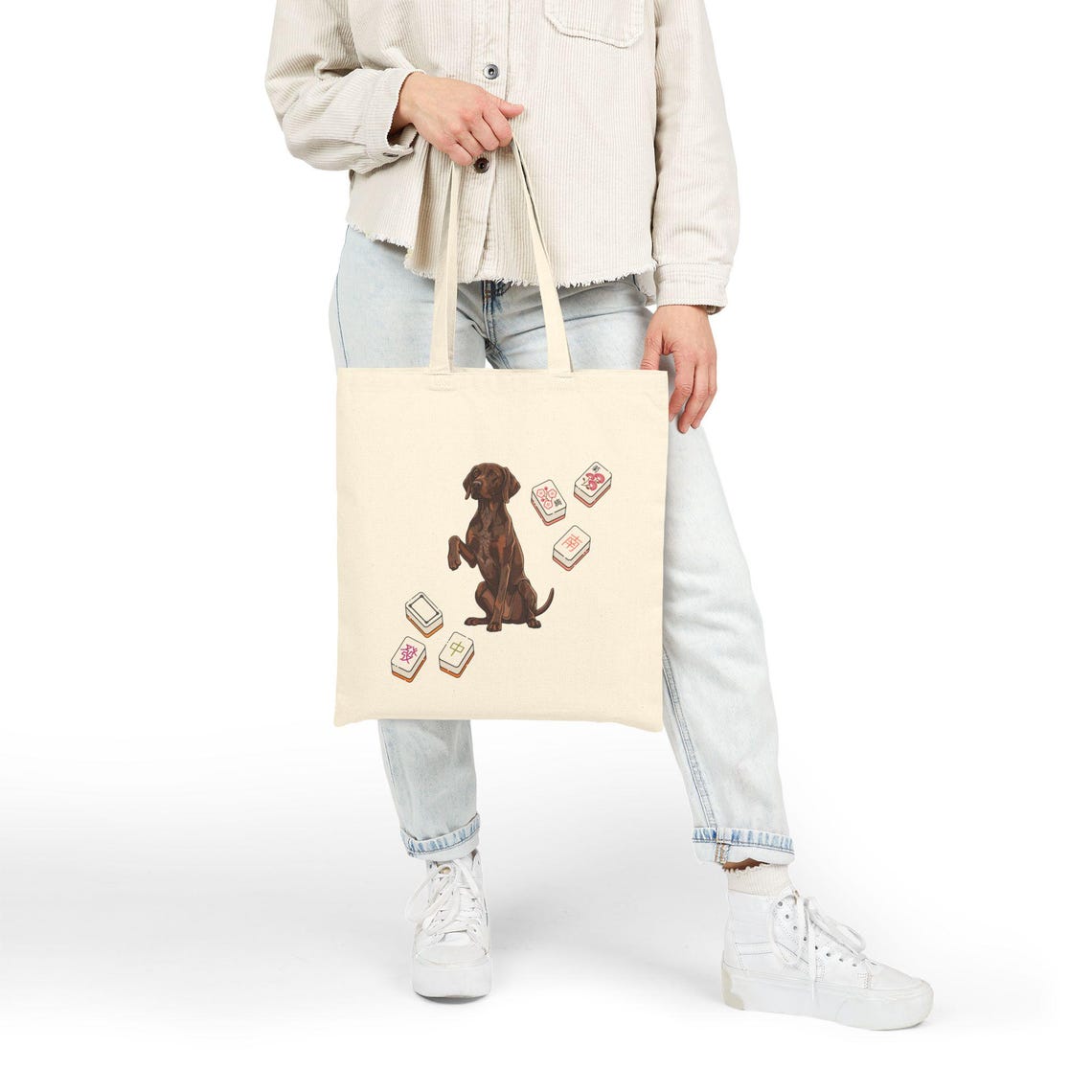 Chocolate Lab Mahjong Tote Bag | Dog Mom Canvas Carryall | Game Night ...