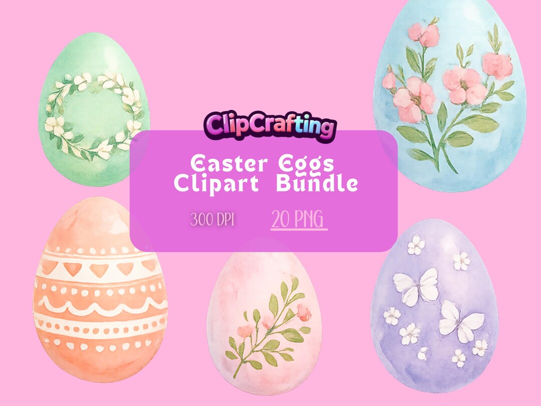 Watercolor Easter Eggs Clipart Bundle, Pastel Floral Pngs (digital ...