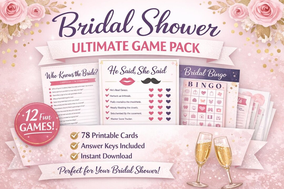 Bridal Shower Game Bundle, 12 Printable Party Games (instant Download ...
