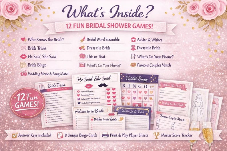 Bridal Shower Game Bundle, 12 Printable Party Games (instant Download ...