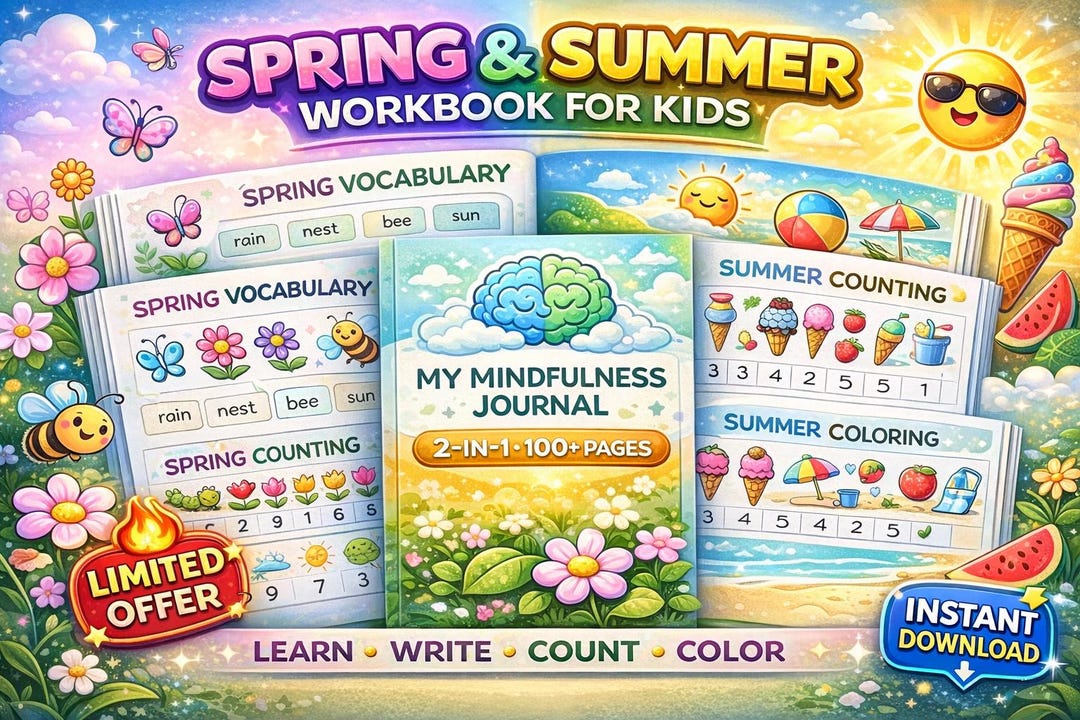 Spring & Summer Workbook for Kids, Printable Activity Book, Preschool ...