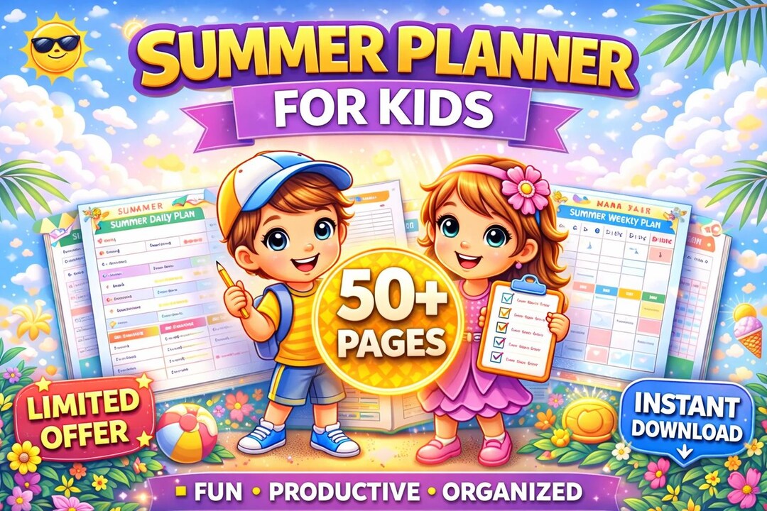Kids Summer Activity Planner, Daily Routine, Budget Workbook (digital ...