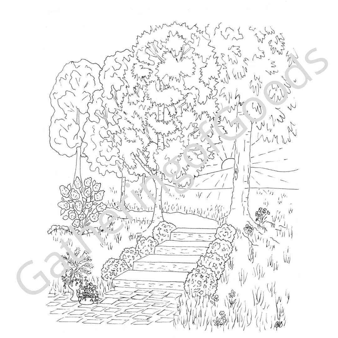 INSTANT DOWNLOAD Garden Pathway Coloring Page Garden - Etsy Israel
