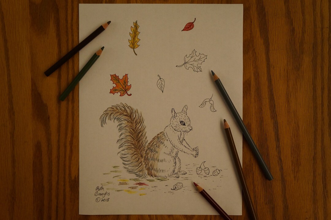 INSTANT DOWNLOAD Fall Squirrel Coloring Page | Autumn | Thanksgiving ...
