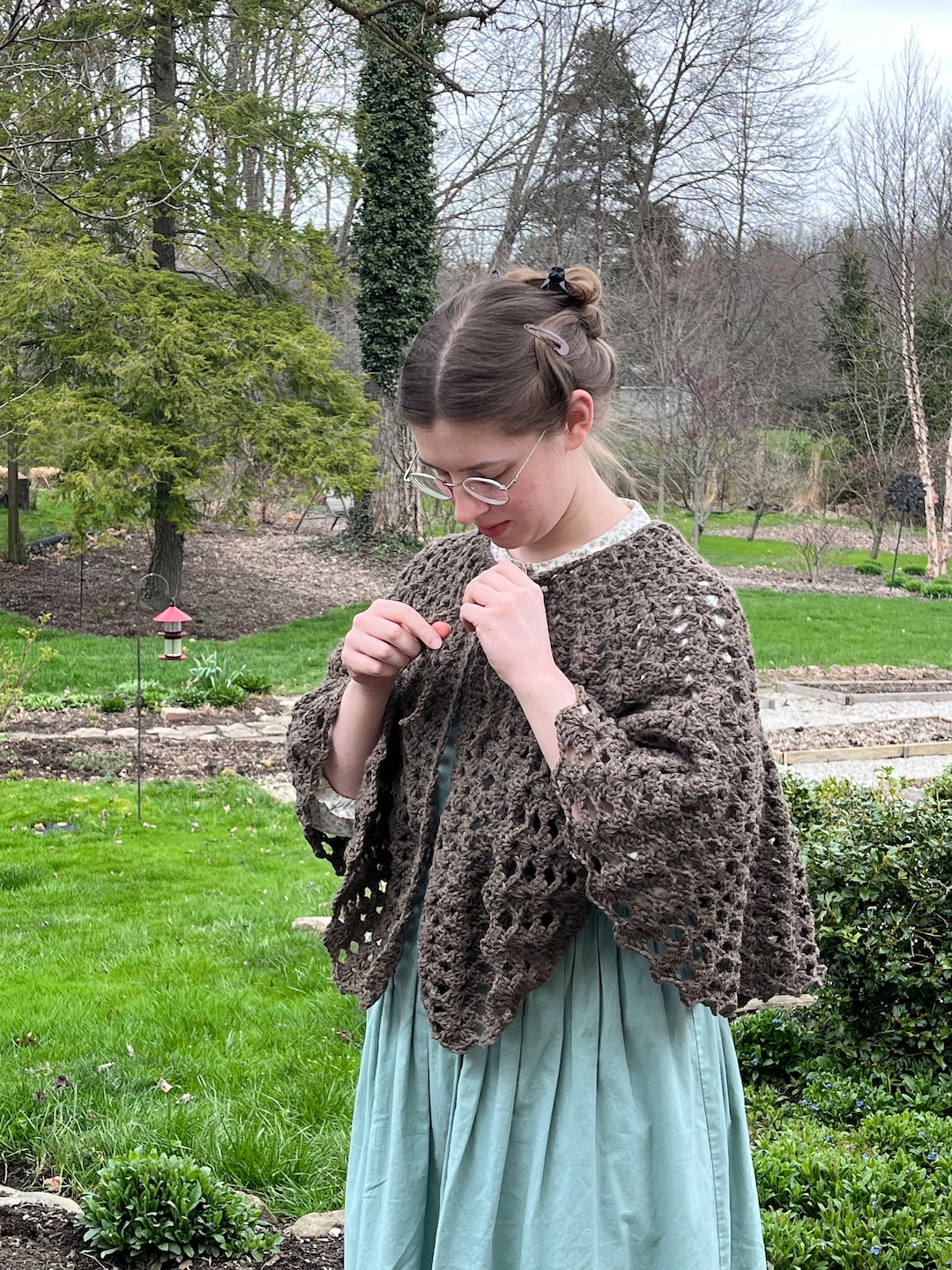 READY TO SHIP Round Shawl Brown Heather Wool Cloak Cape Crocheted Shawl ...