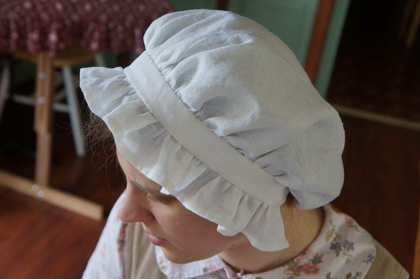 Ladies' or Girls' Ruffled Dormeuse Cap cotton or | Etsy