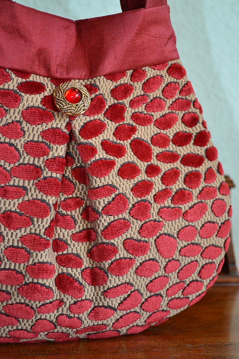 Small Red Velvet and Silk Leopard Shoulder Purse | Etsy
