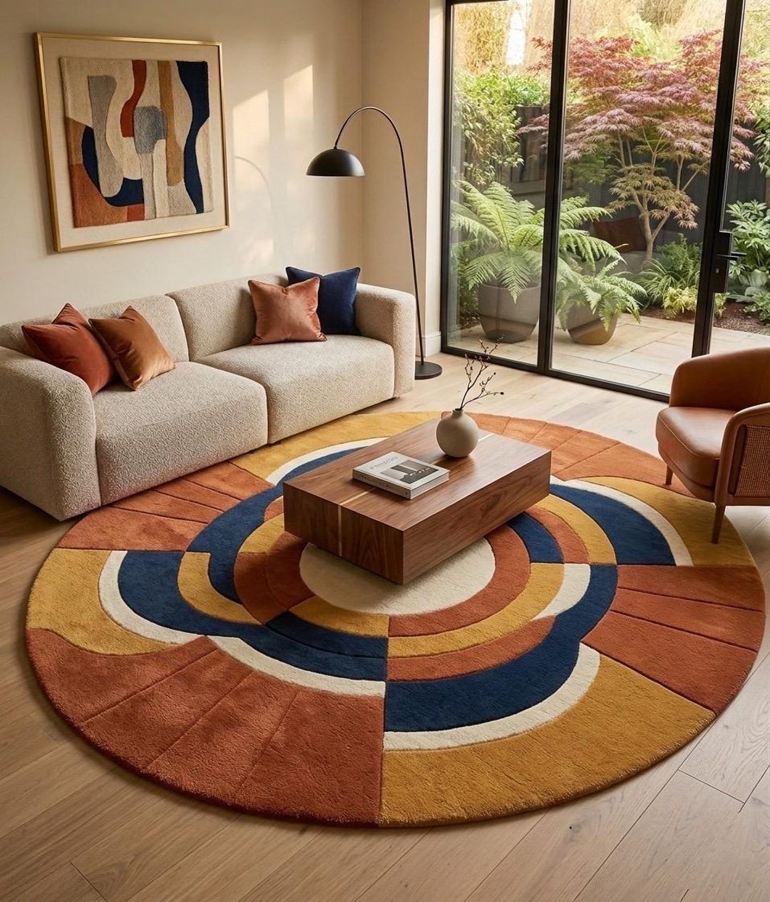 Round Mid Century Modern Rug - Art Deco Circular Area Rug - Hand Tufted ...