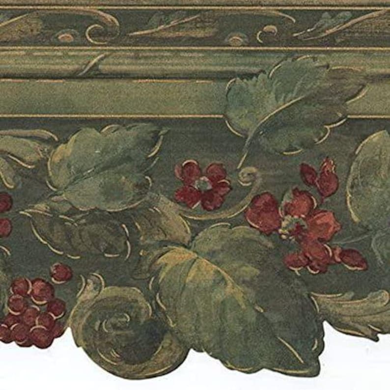 Berry Vine Wallpaper Border – Botanical Trim, Cottage Kitchen Decor ...