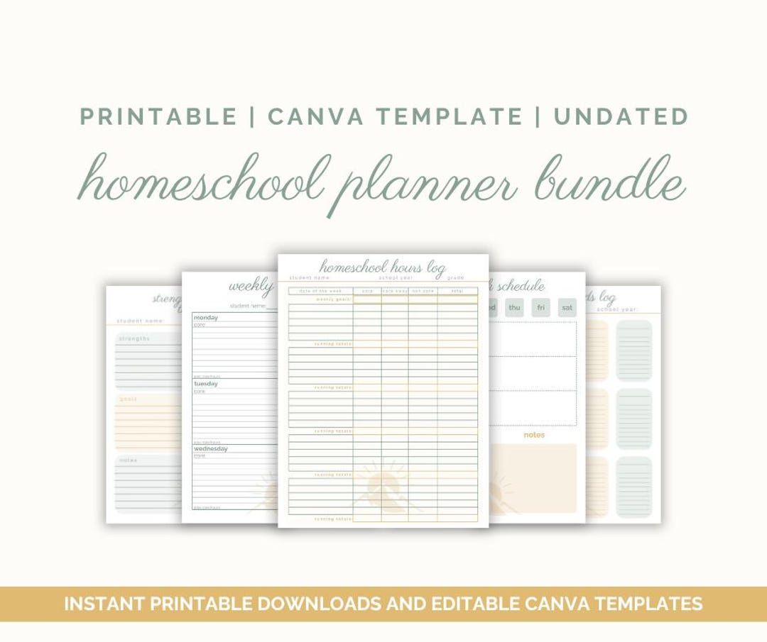Homeschool Planner Bundle | Editable Weekly Agenda, Hours Log + More ...