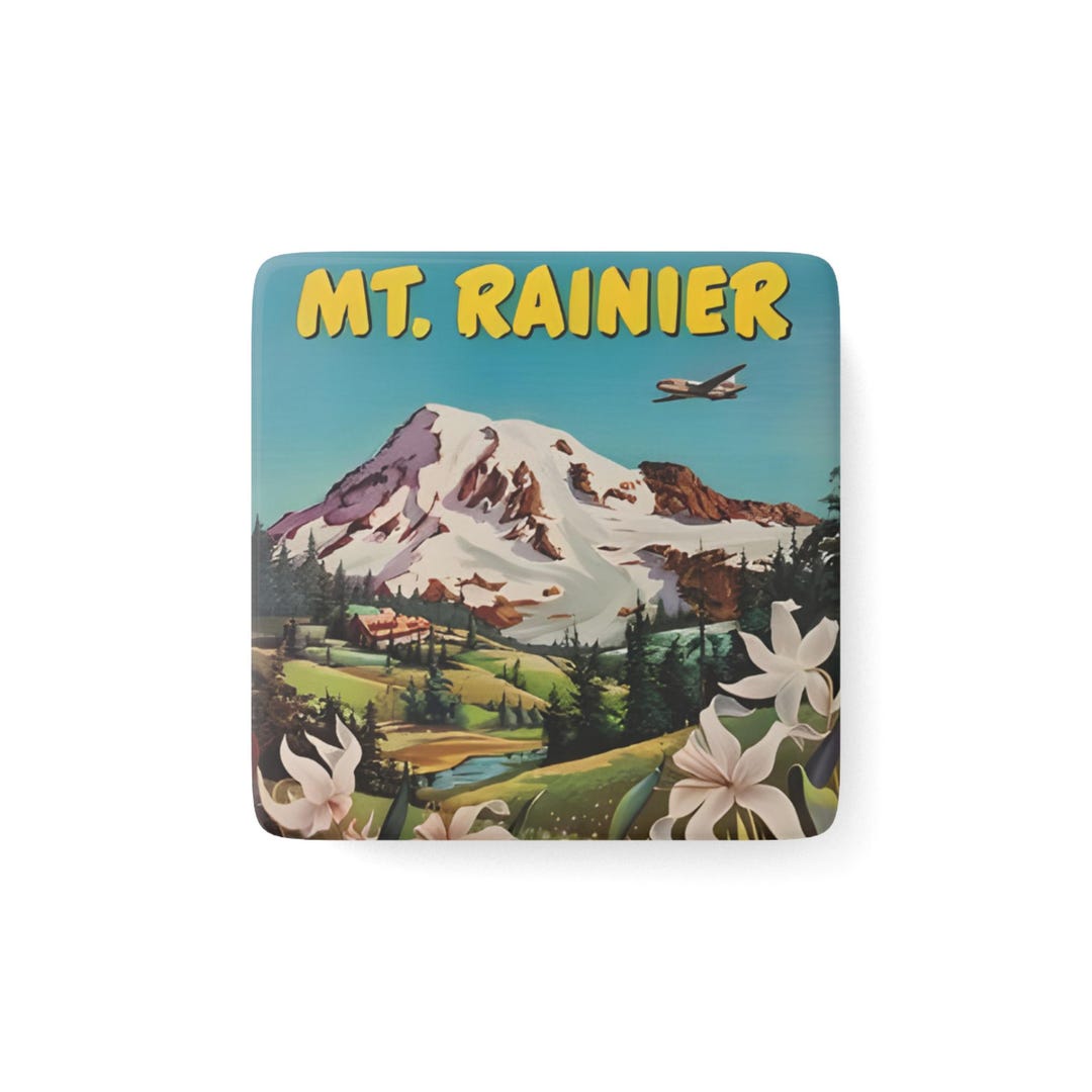Vintage Souvenir Mt. Rainier Magnet, Square Magnet, Vintage Decor ...